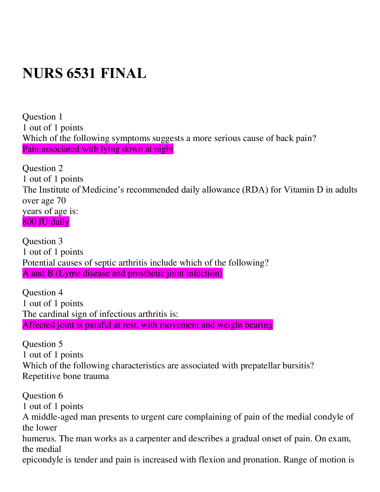 NURS 6531 Final / Verified / 100% Accurate Answers – Scholarfriends - Scholarfriends